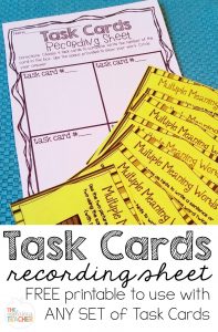 Task Cards Recording Sheet FREEBIE - The Applicious Teacher
