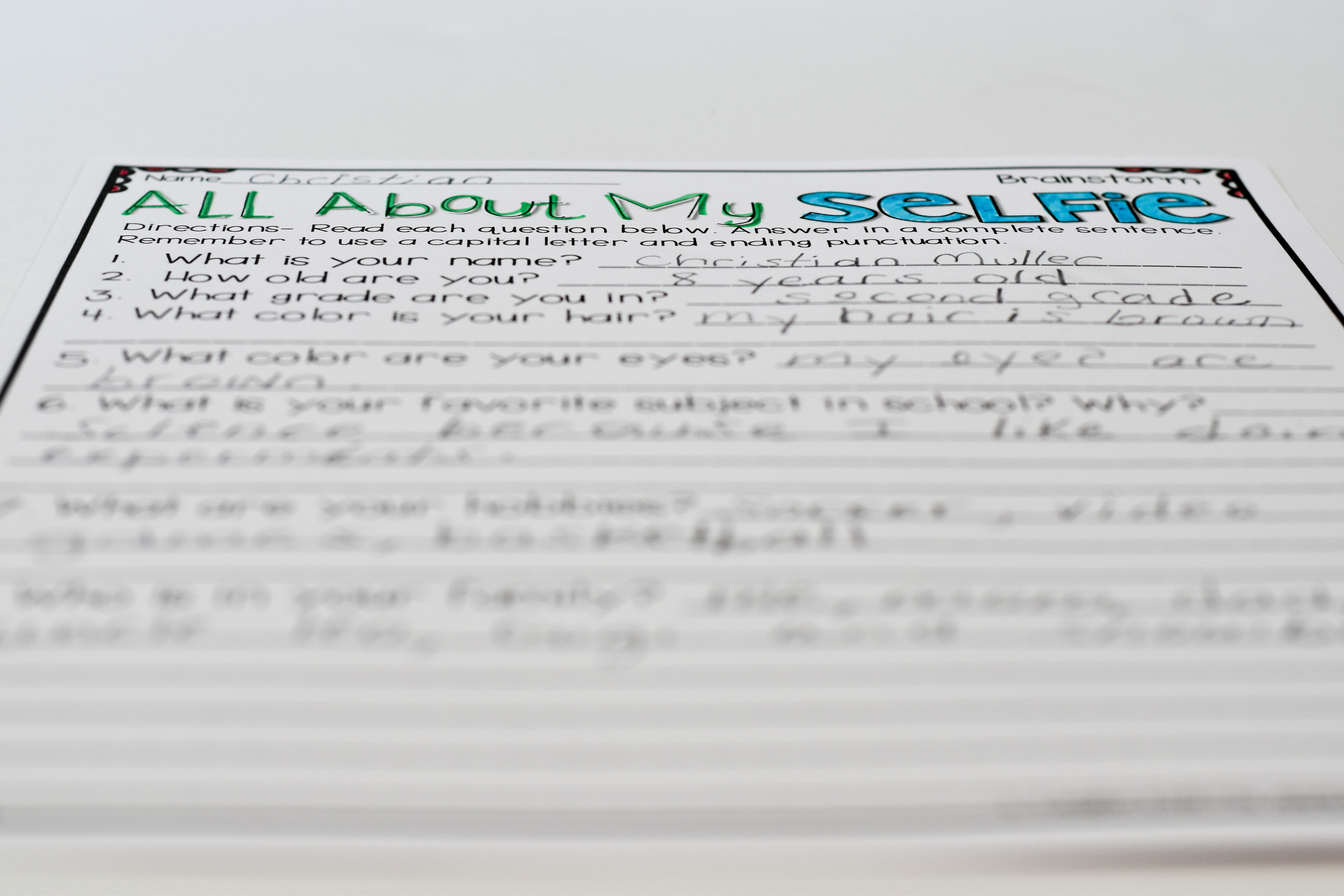 All About Me Writing: A Back to School Writing and Craft