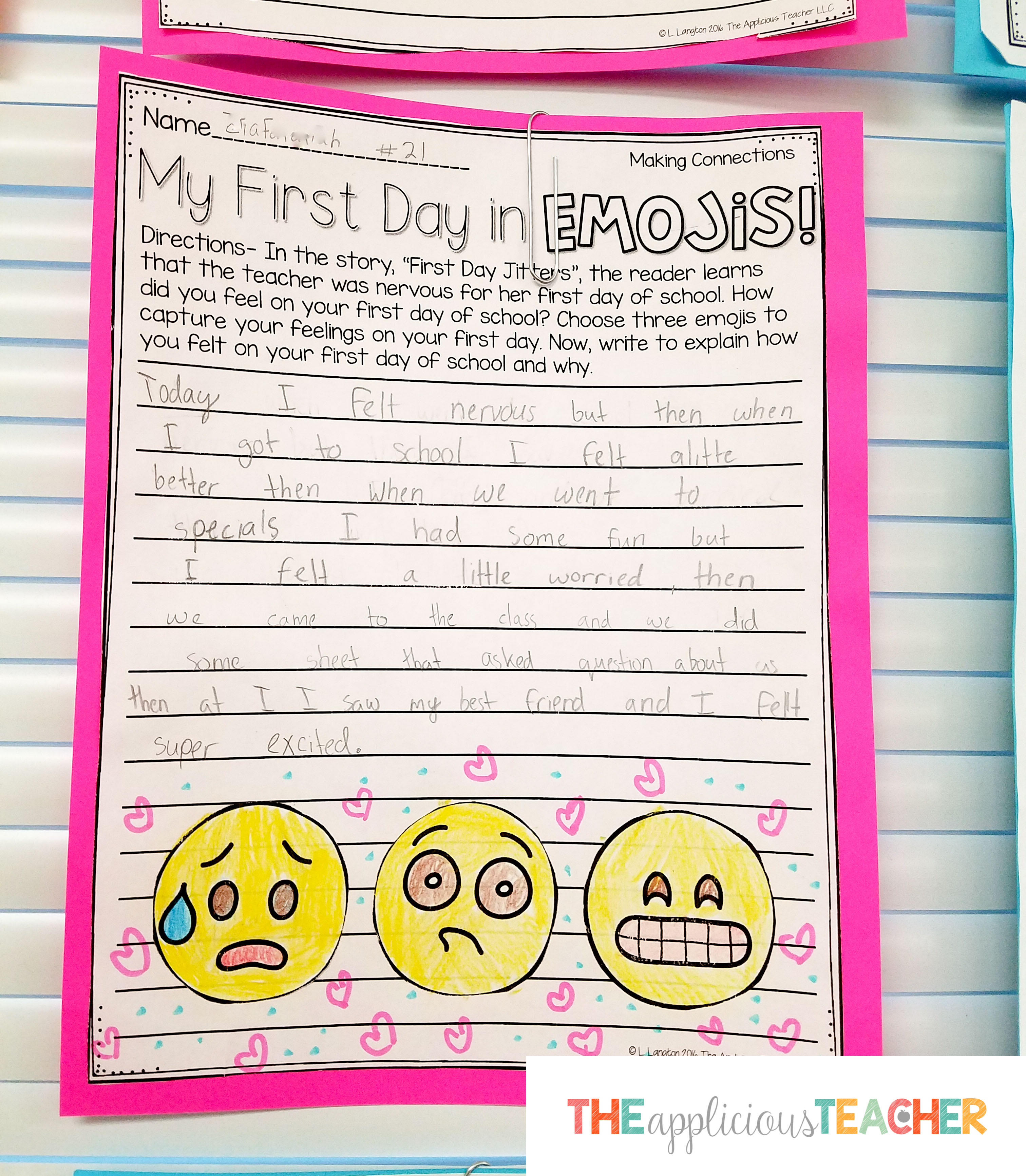 first day jitters emoji writing activity for back to school